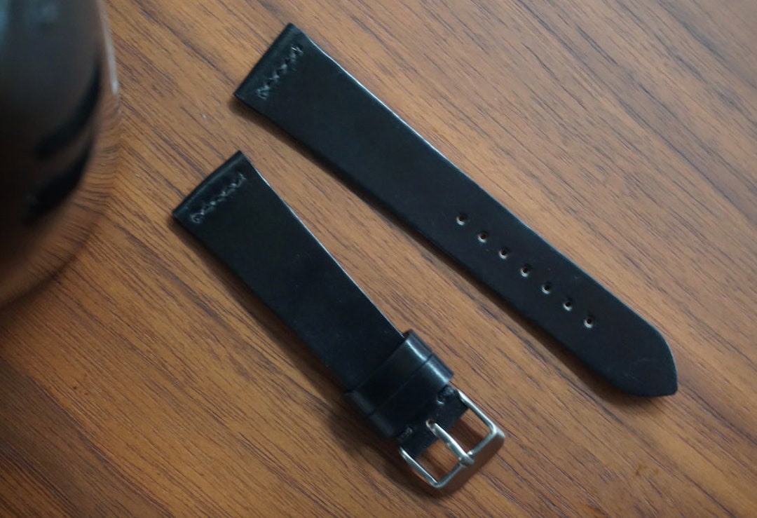 Black Shell Cordovan Watch Strap With Straight Top Stitching 18mm, 19mm ...