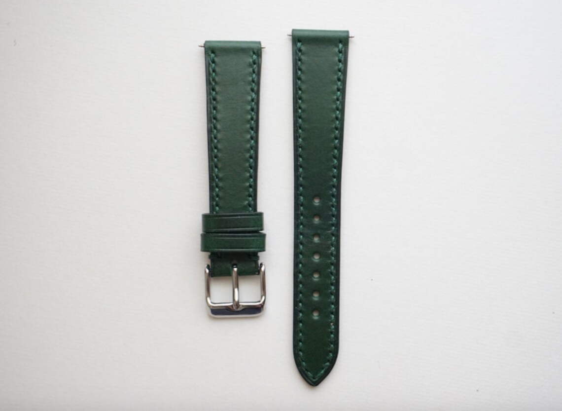 Green Watch Strap, Custom Made in Italian Veg Tan. 18mm, 19mm, 20mm ...