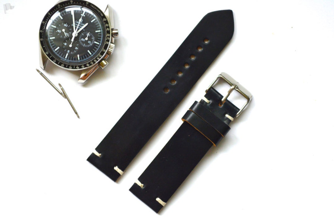 Horween Shell Cordovan Black Leather Watch Strap Band in 18mm, 19mm ...