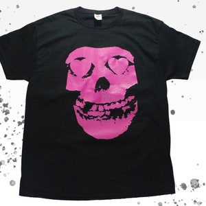 THE MISFITS Heart Eyes Hand Silk Screen Print Fuchsia Pink Fiend Skull ...