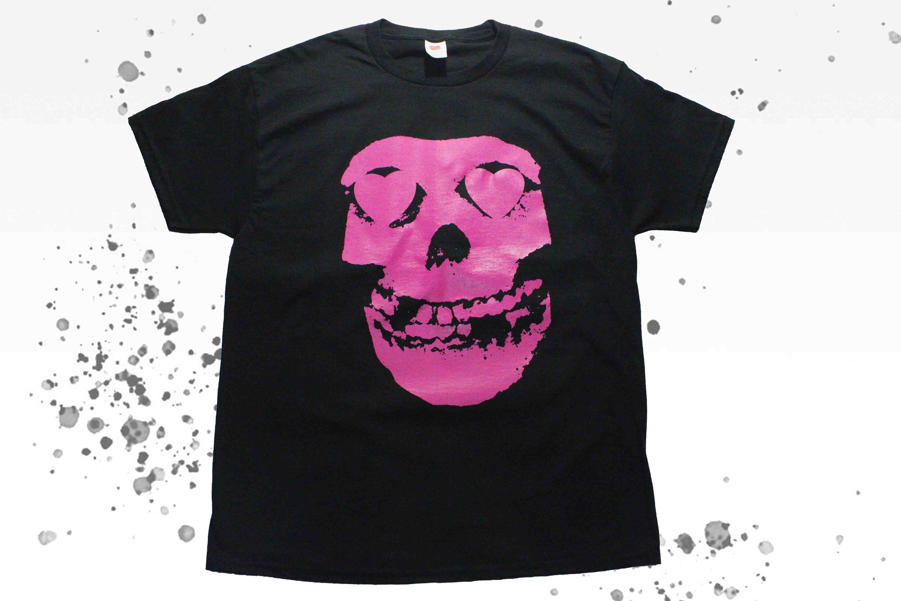 THE MISFITS Heart Eyes Hand Silk Screen Print Fuchsia Pink Fiend Skull ...