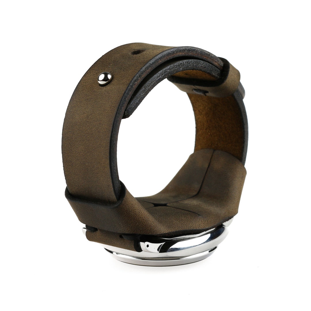 Wide Watch Strap With Button Lock in Distressed Brown for Smartwatches ...