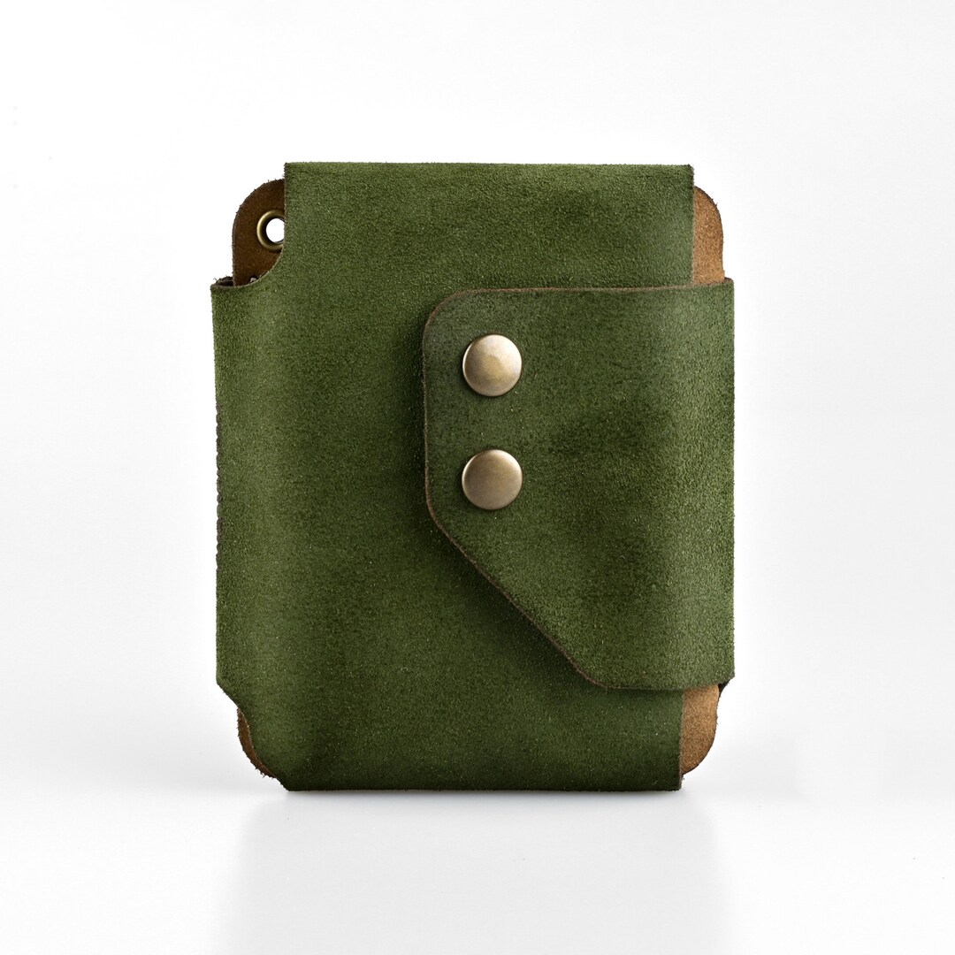 Slim Airtag/ Smartag EDC Wallet Card Holder Green Suede Leather and ...
