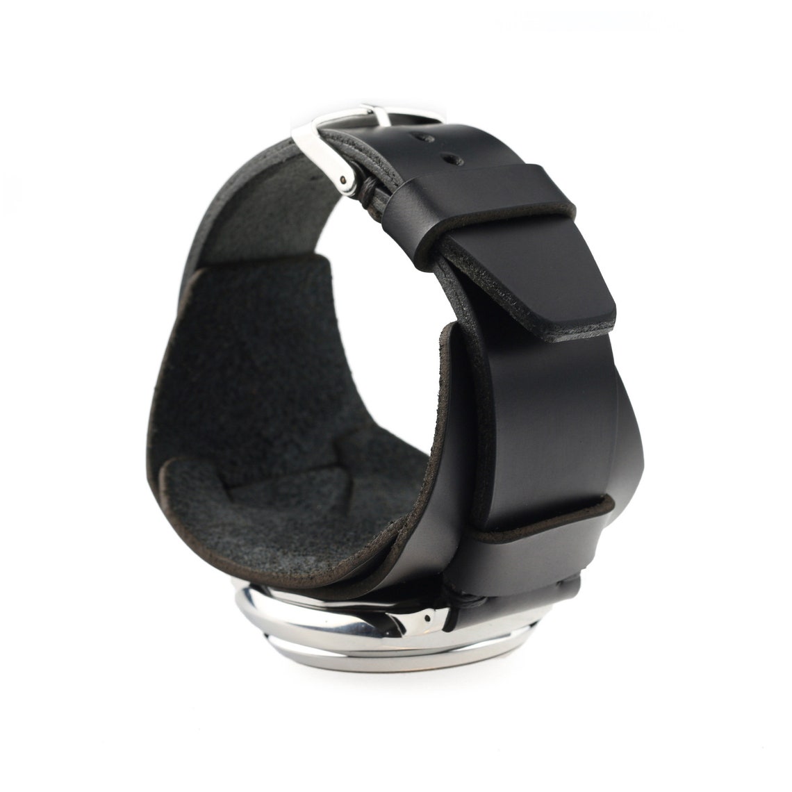 Wide Watch Cuff in Black Leather With Silver Pin Buckle and - Etsy