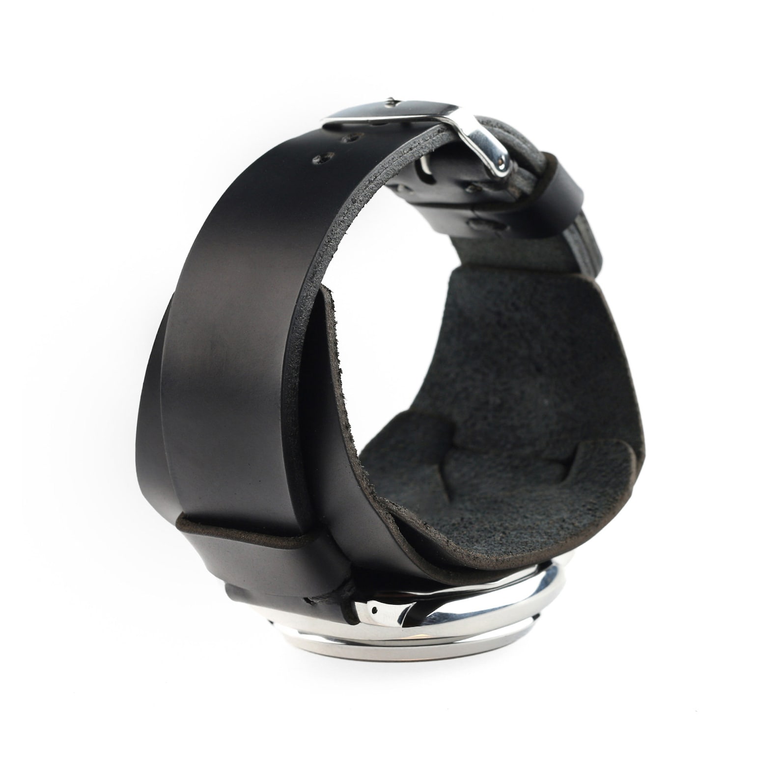 Wide Watch Cuff in Black Leather With Silver Pin Buckle and - Etsy