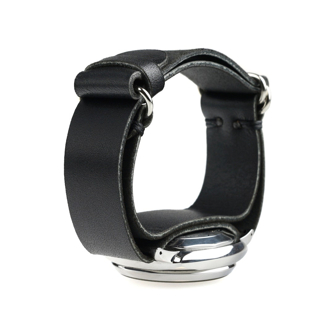 Black Leather Army Watch Strap, Large Wrist Strap, Custom Size 17mm ...
