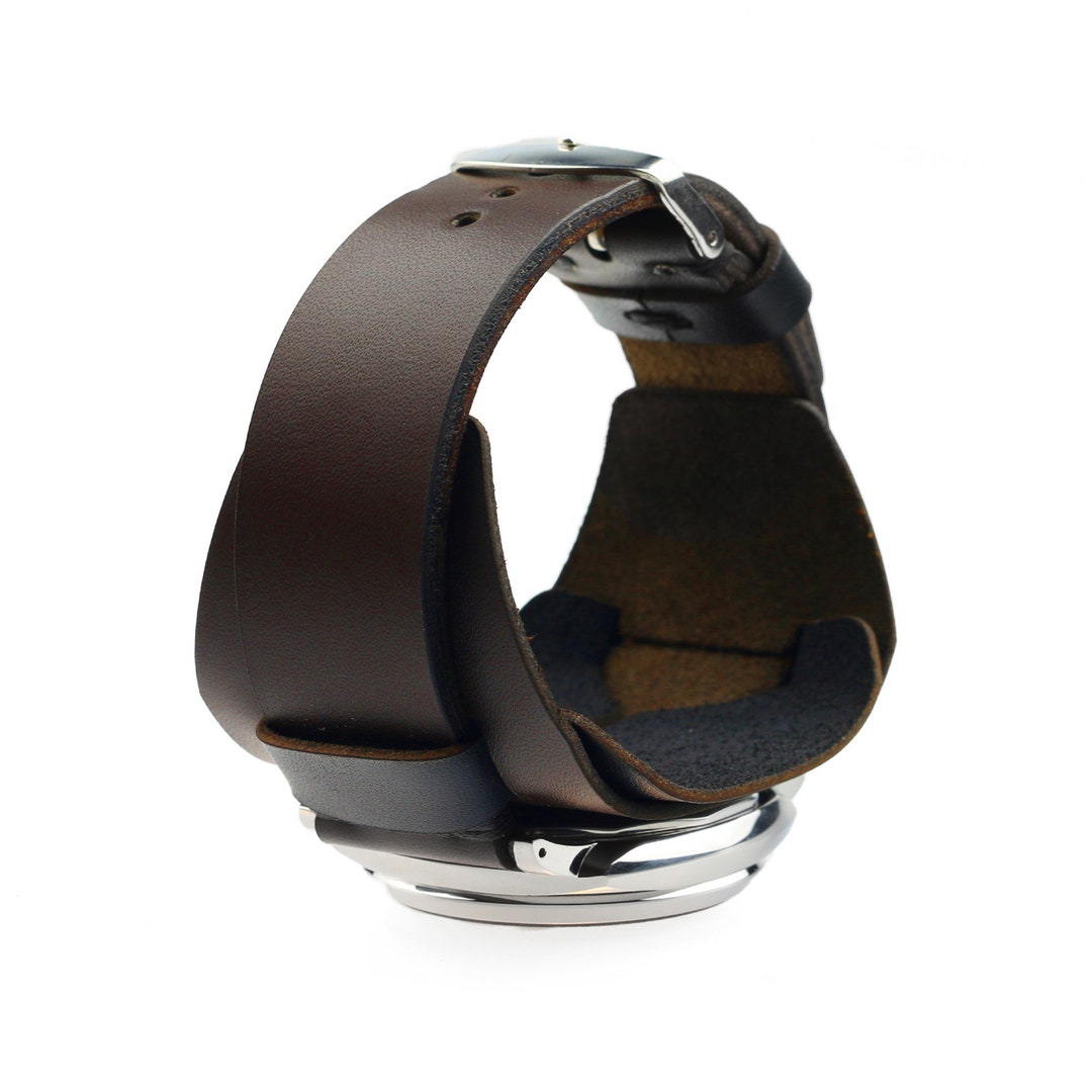 Leather Watch Cuff Wide Retro Look, Dark Brown and Black, Custom Sizes ...