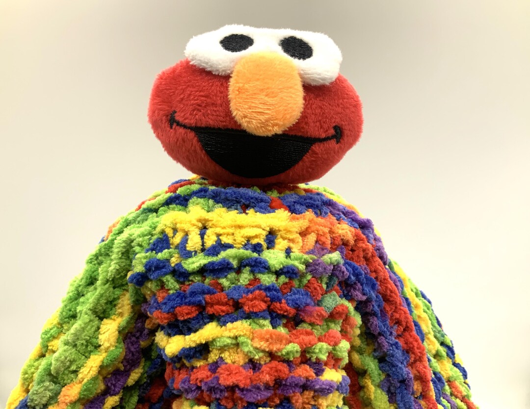 ELMO Sesame Street Lovey Security Blanket, Hand Knit Rainbow Fleece ...