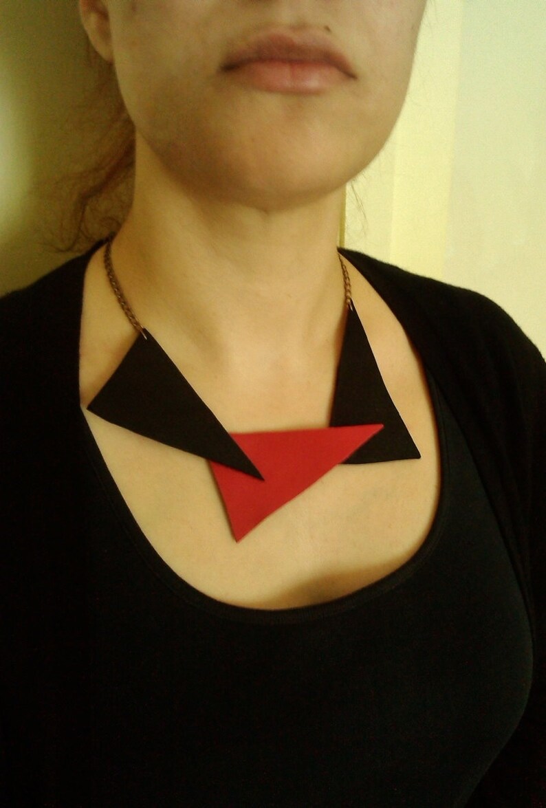 Black & Red Leather Triangle Bib Necklace, Black and Red Geometric ...