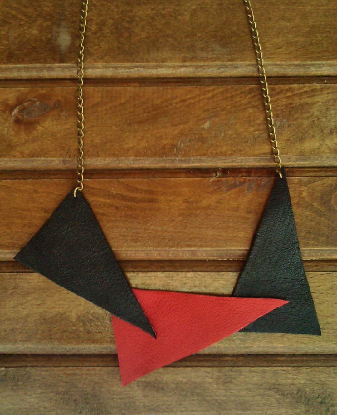 Black & Red Leather Triangle Bib Necklace, Black and Red Geometric ...