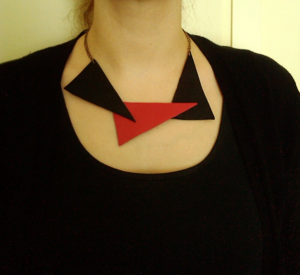 Black & Red Leather Triangle Bib Necklace, Black and Red Geometric ...