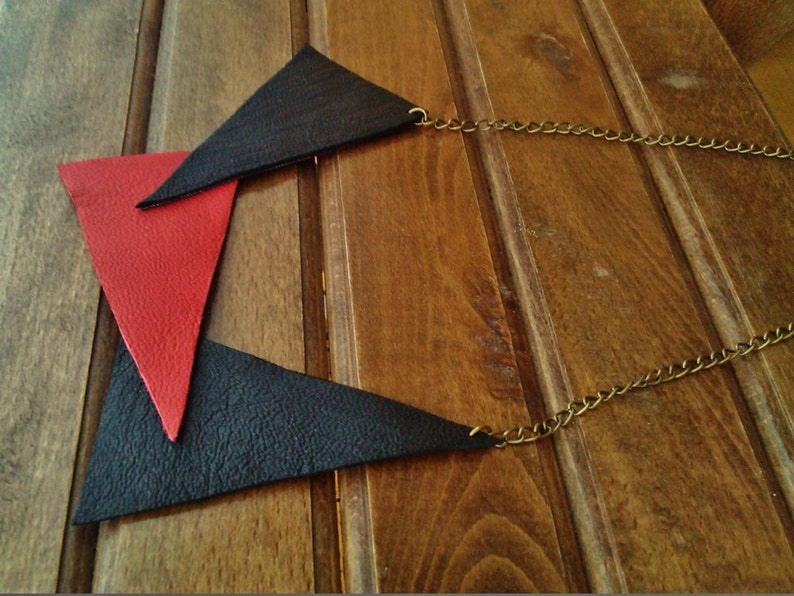 Black & Red Leather Triangle Bib Necklace, Black and Red Geometric ...