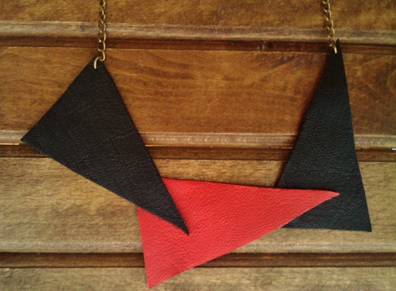 Black & Red Leather Triangle Bib Necklace, Black and Red Geometric ...