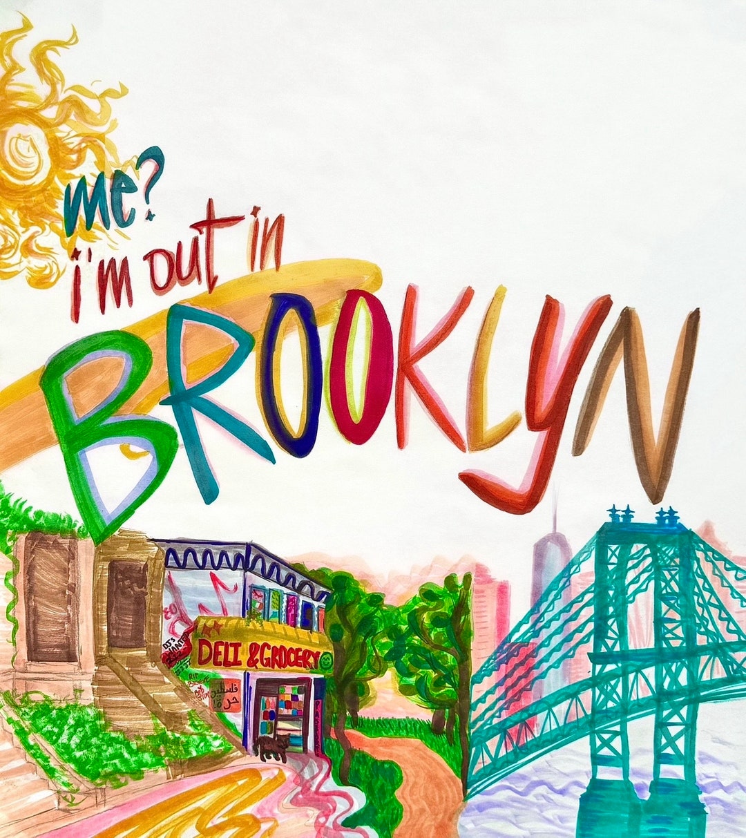Out in Brooklyn Art Print signed Drawing Sketch Art NYC Art New York ...