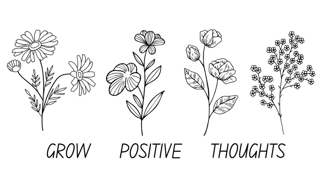 Grow Positive Thoughts - Floral Outline - Svg - Etsy