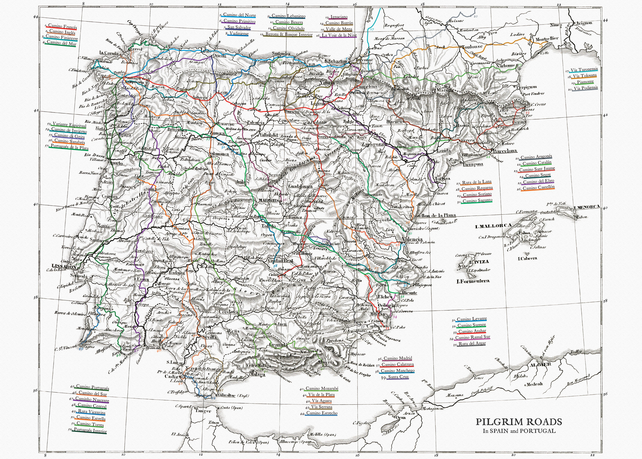 The Vintage Map - Pilgrim Roads in Spain and Portugal - Etsy
