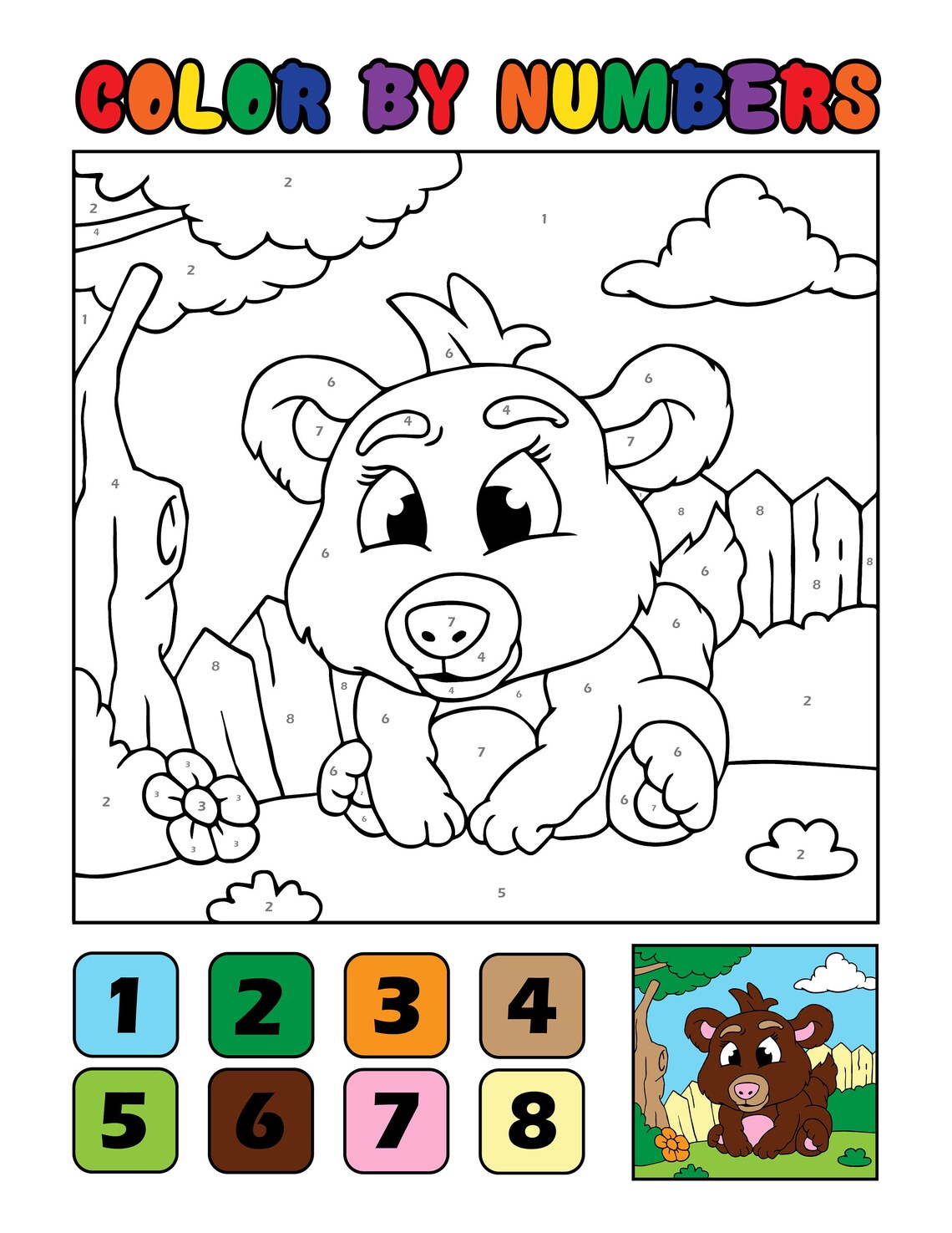 Color By Numbers Cute Animals Coloring Pages20 Printable | Etsy