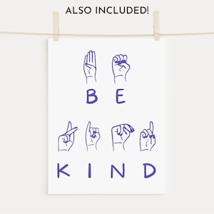 Be Kind American Sign Language Print, Printable ASL Poster, Classroom ...