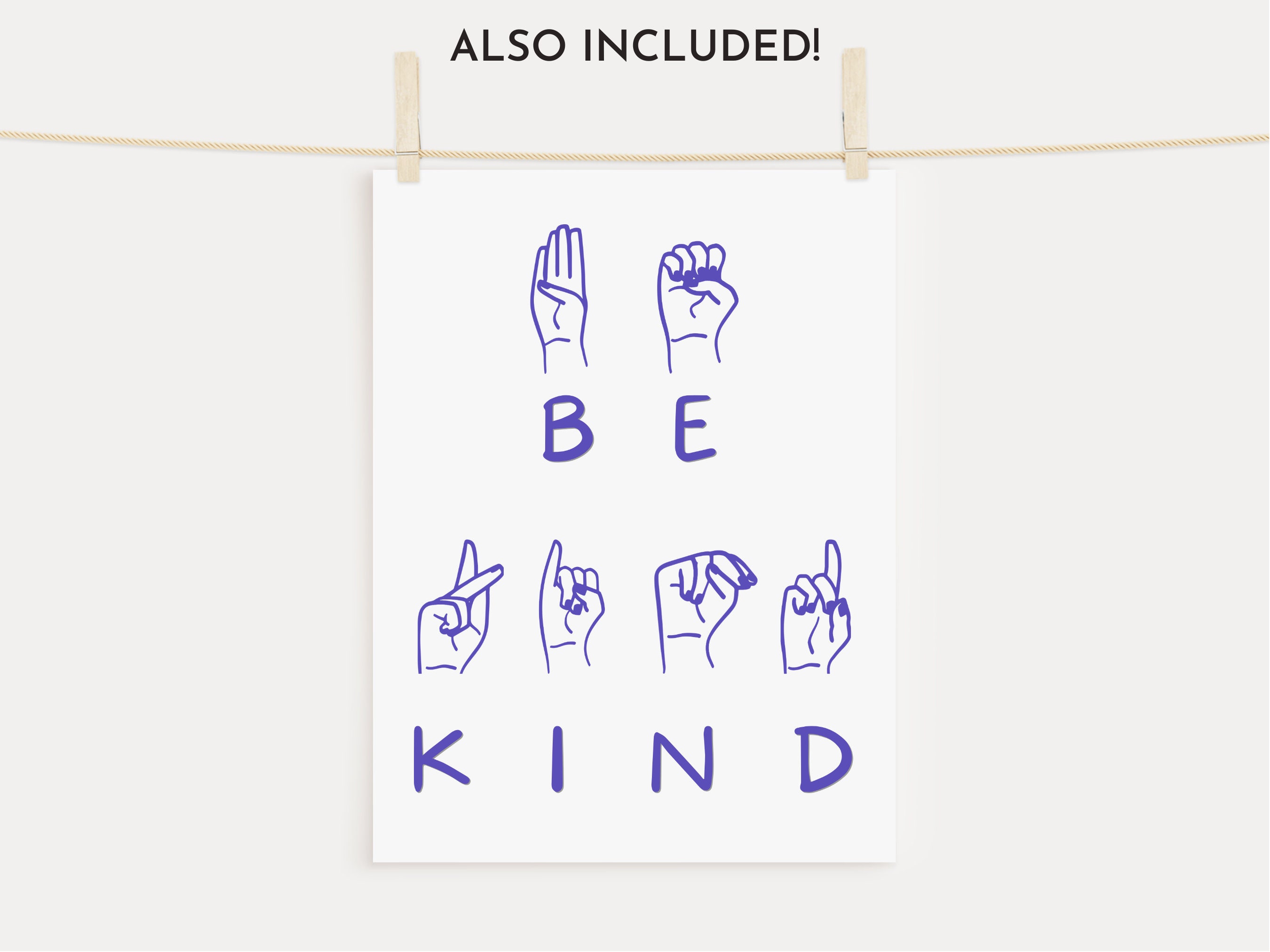 Be Kind American Sign Language Print, Printable ASL Poster, Classroom ...