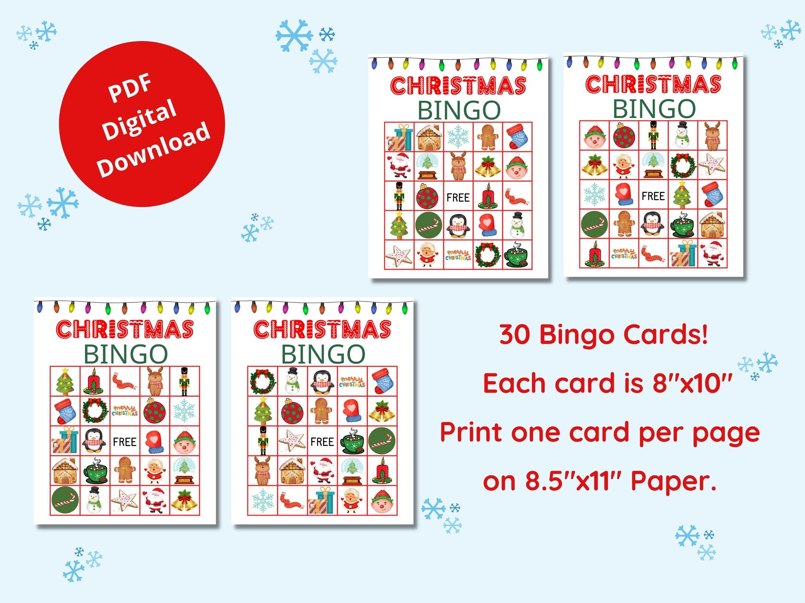 Christmas Bingo Printable Game for Kids, 30 Bingo Cards, Children ...