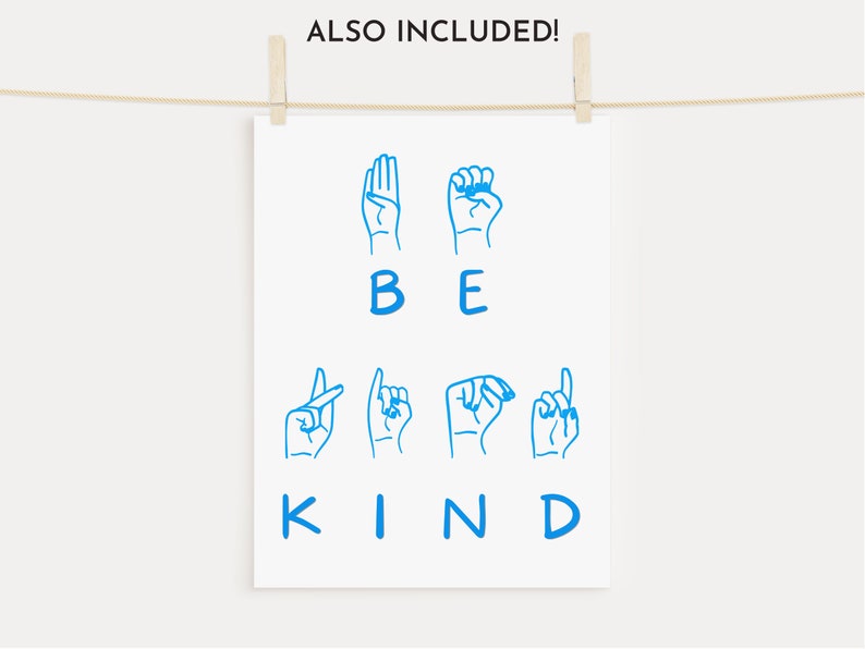 Be Kind American Sign Language Print Printable ASL Poster - Etsy
