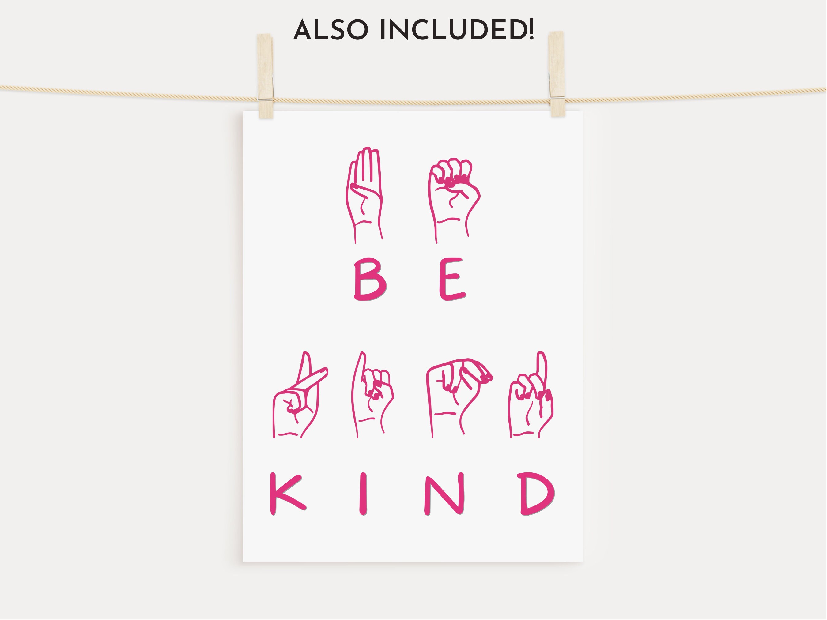 Be Kind American Sign Language Print, Printable ASL Poster, Classroom ...