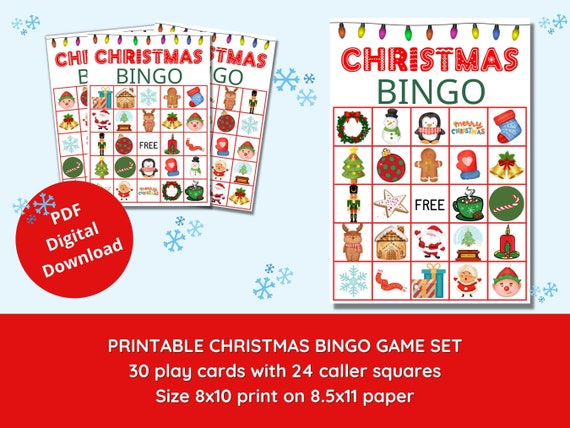 Christmas Bingo Printable Game for Kids 30 Bingo Cards | Etsy