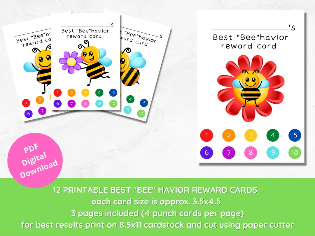 Punch Cards, 12 Best "bee"havior Reward Cards, Reward Cards for ...
