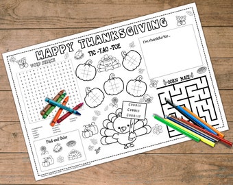 Thanksgiving Coloring Placemat, Digital Download, Printable - Etsy