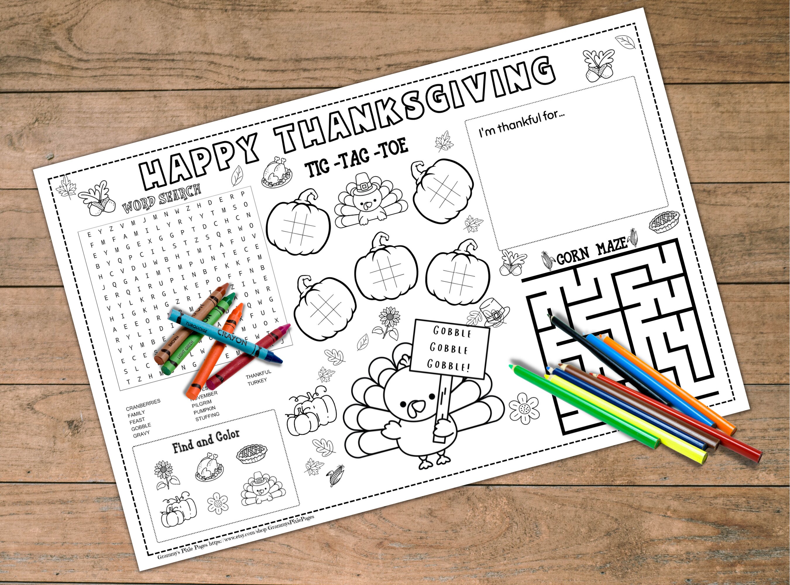 Thanksgiving Kids Coloring Placemats, Printable Activity Placemat for ...