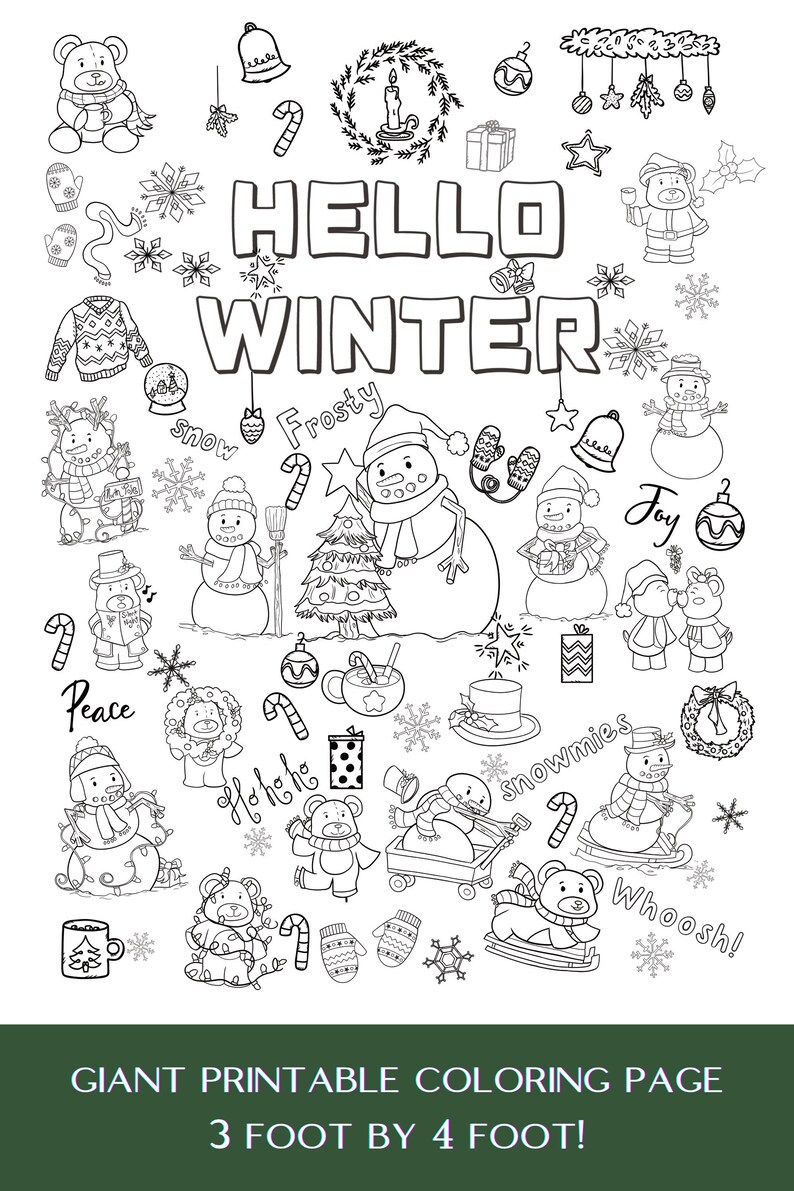 Giant Winter Coloring Poster, Coloring for Kids, Homeschool Printables ...