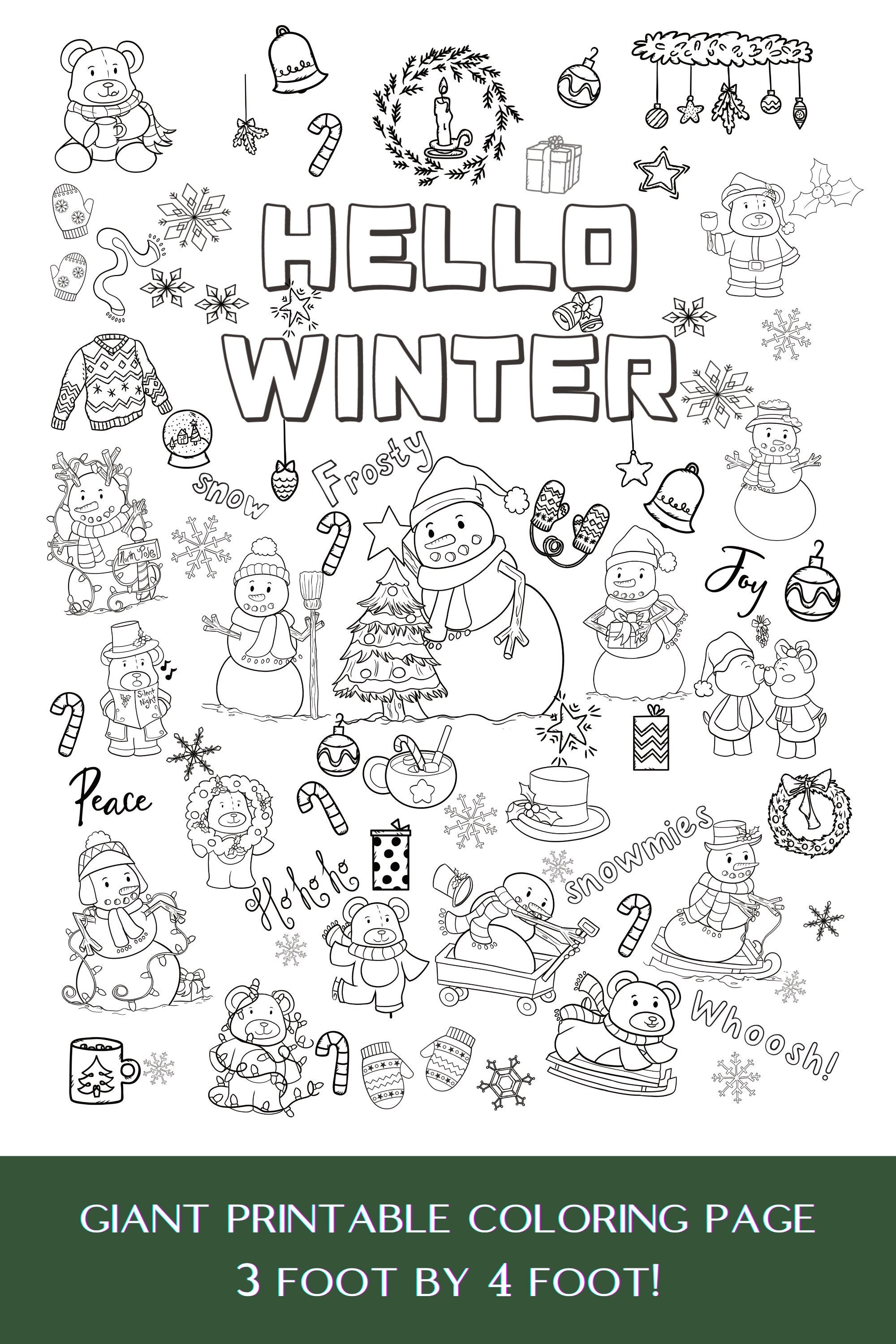Giant Winter Coloring Poster, Coloring for Kids, Homeschool Printables ...