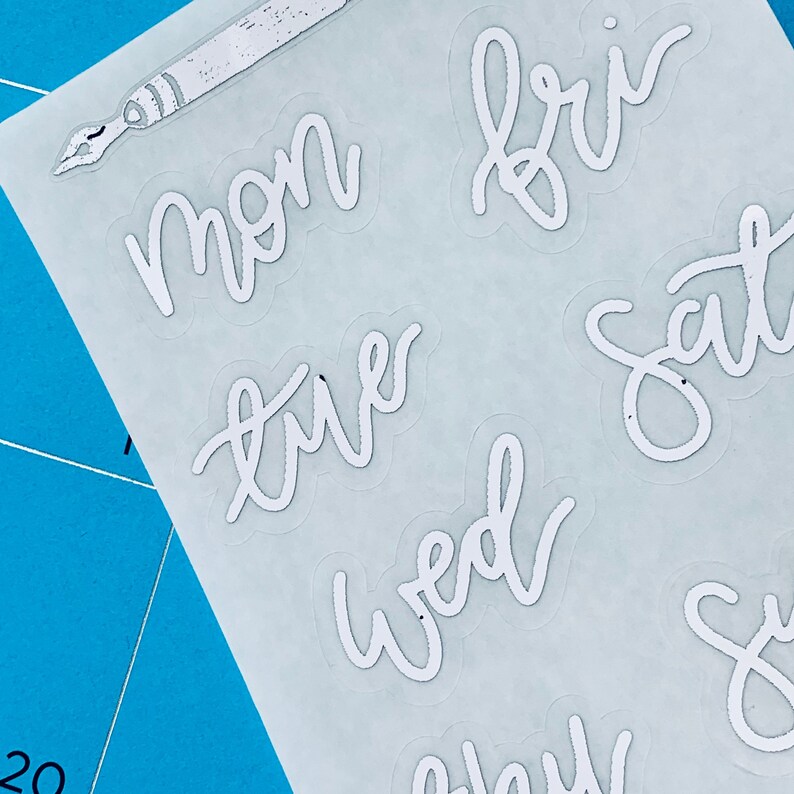 WHITE FOIL Days of the Week hand-lettered Clear Matte Planner Stickers ...