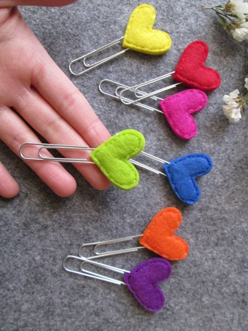 Valentines Day Heart paper clips Set of 7 Rainbow planner | Etsy
