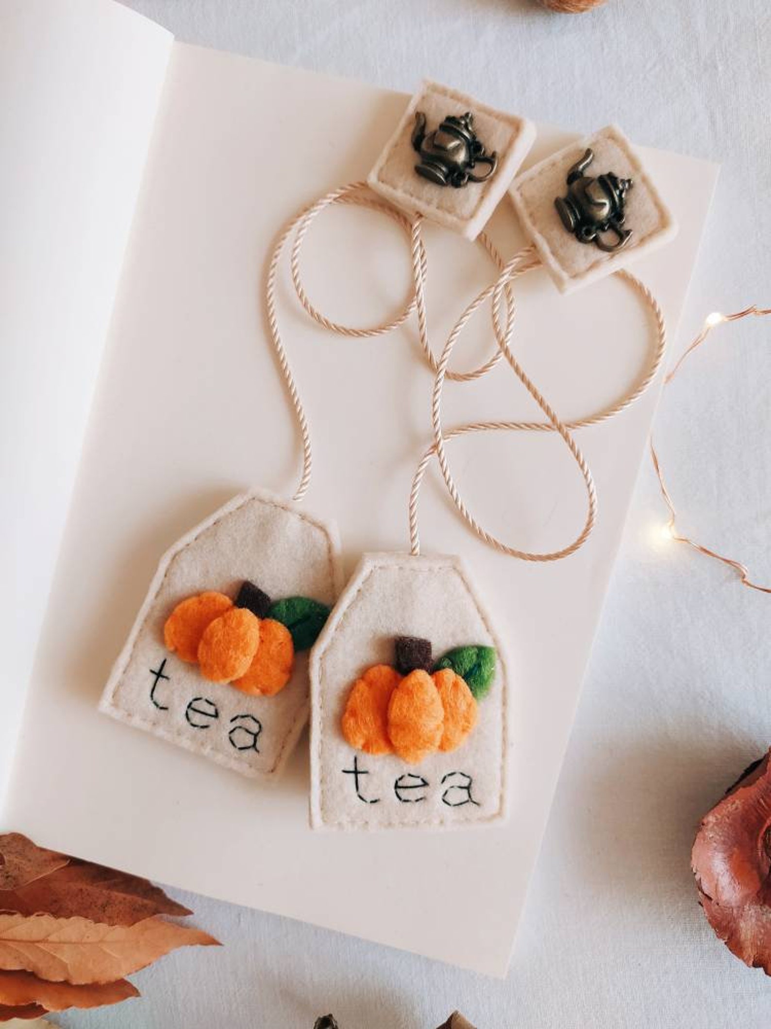Felt Tea Bag Bookmark With Pumpkin Autumnal Bookmark | Etsy