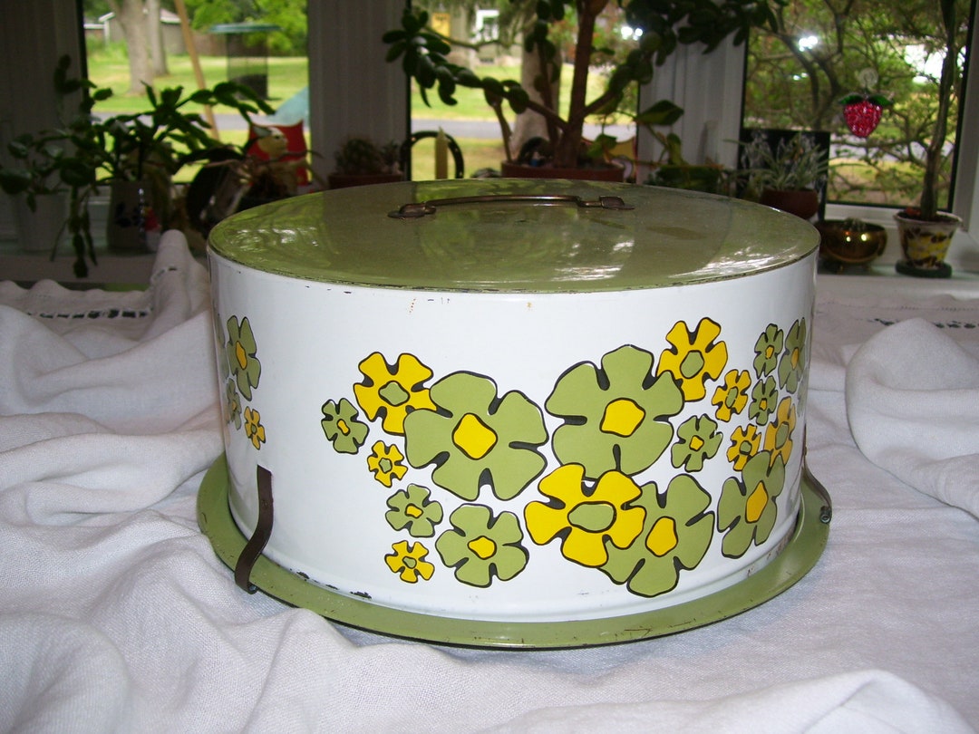 Ballonoff Metal Cake Saver Green Floral Vintage - Etsy