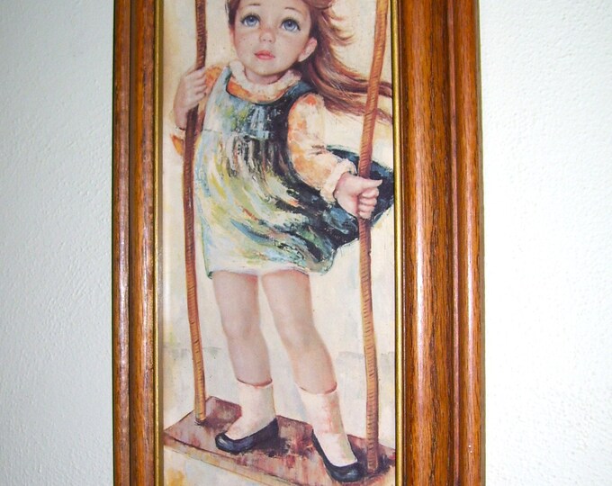 M Medeiros Big Eye Print Girl on Swing 1960s Vintage - Etsy