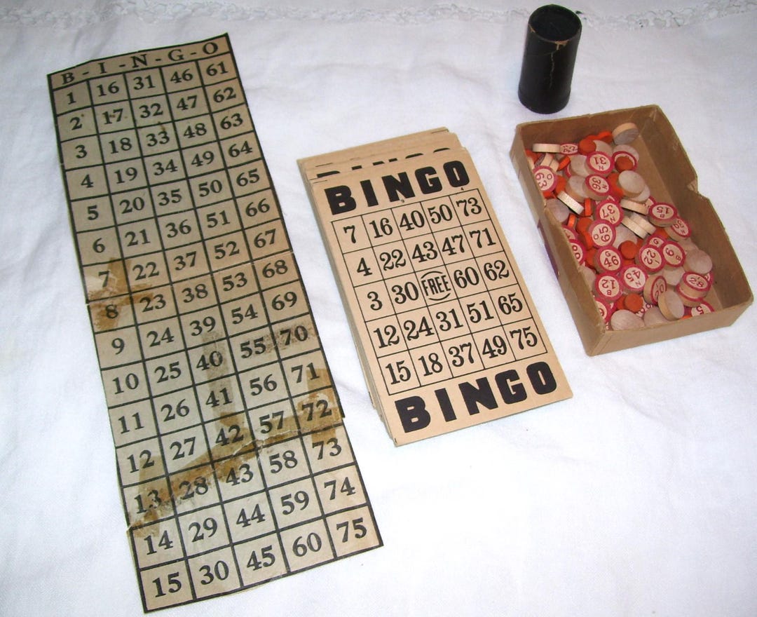 Vintage Bingo Set Cards Chips Instructions - Etsy
