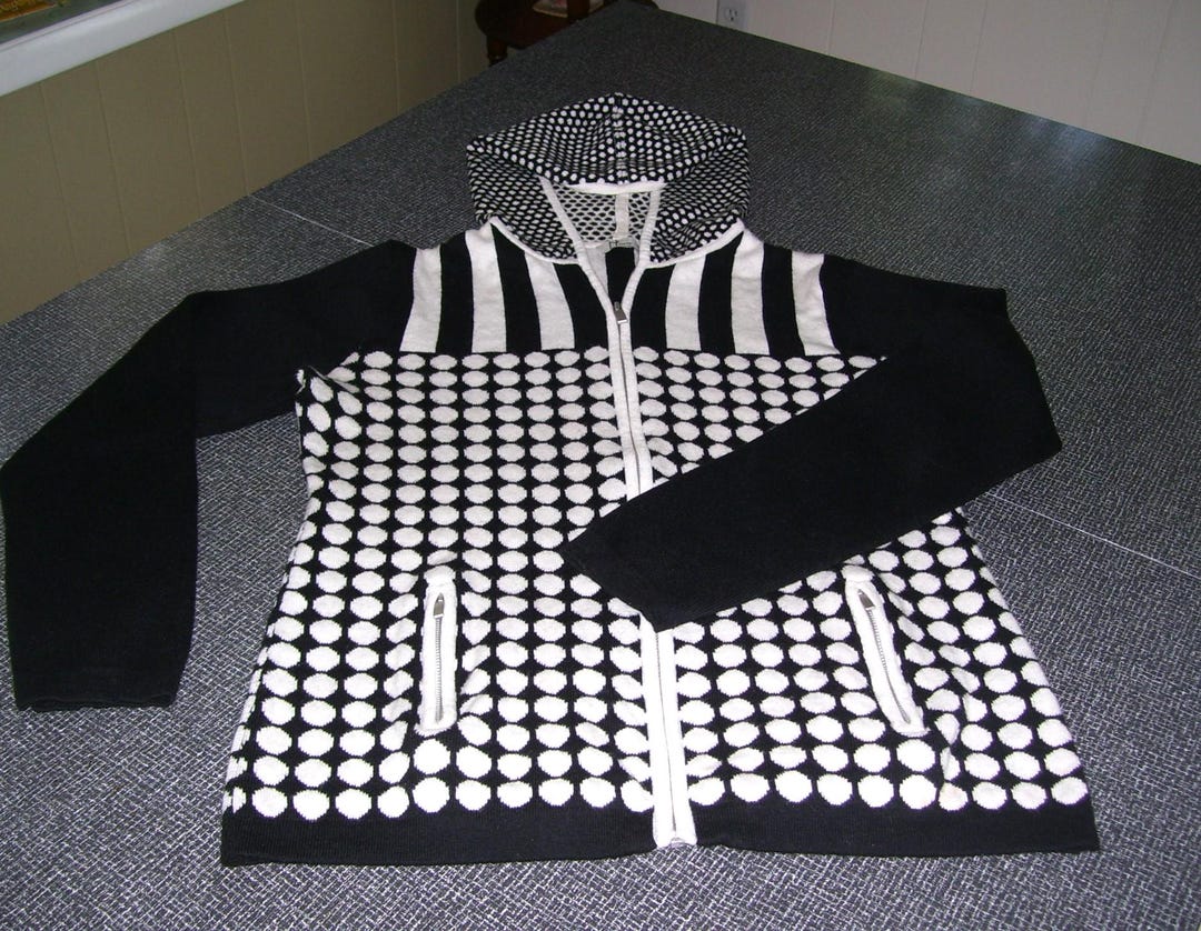 Neve Polka Dot Cardigan Hoodie Sz M/L Black White Cardigan - Etsy