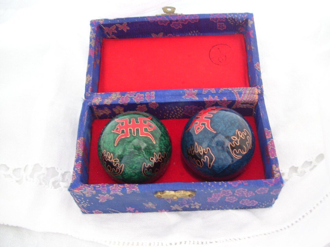 Large Chinese Baoding Balls Stress Balls Musical Chimes in Box Vintage ...