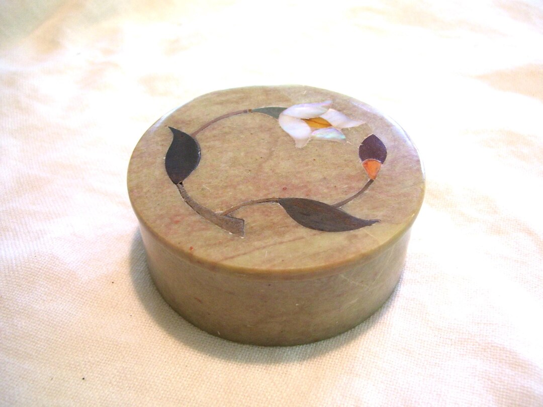 Round Soapstone Box With Inlay Soapstone Trinket Box1.25x3 Inches ...