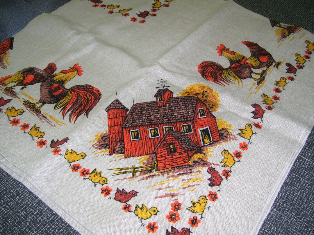 Rooster Chicken Tablecloth Farmhouse Tablecloth Linen 48.5x49 Inches - Etsy