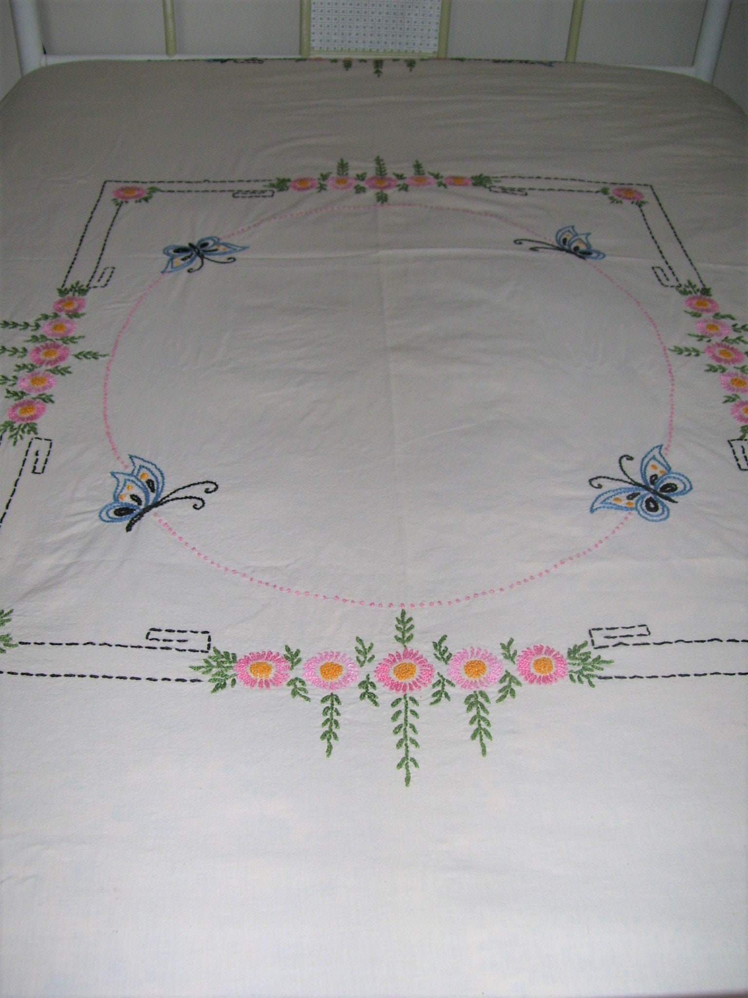 Twin Embroidered Bed Coverlet Cotton Bedspread 71x87 Vintage - Etsy