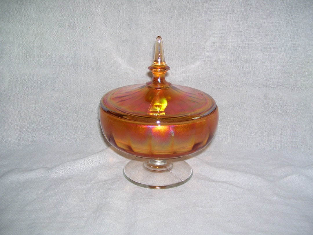 Marigold Carnival Glass Candy Dish With Lid Vintage - Etsy