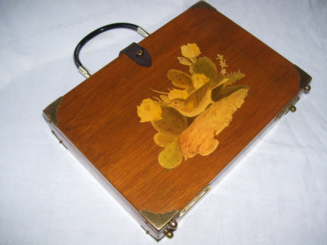 Wood Box Purse Wood Handbag Southwest Theme Bird and Cactus 2.5x8.25x11 ...