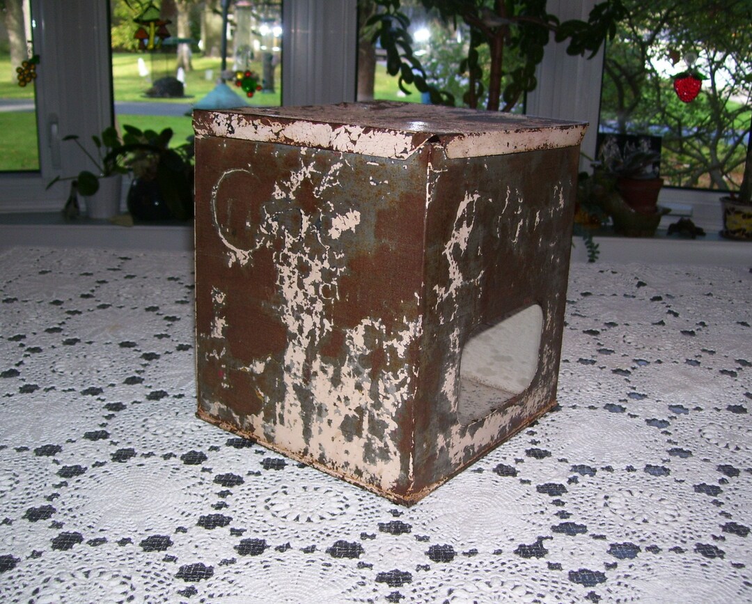 Antique Metal Milk Box With Glass Metal Storage Box Diorama Box7.5x8x8 ...