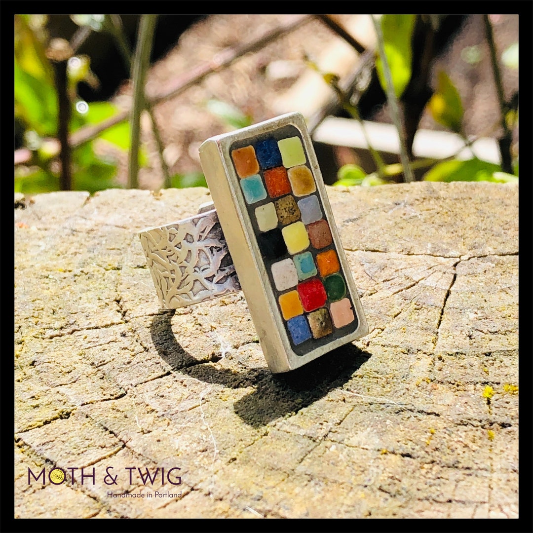 Mosaic Ring, Rectangle Mosaic Ring, Statement Ring, Mosaic Jewelry - Etsy