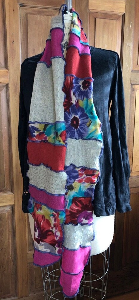 Upcycled Merino and Wool Long Patchwork Scarf - Etsy
