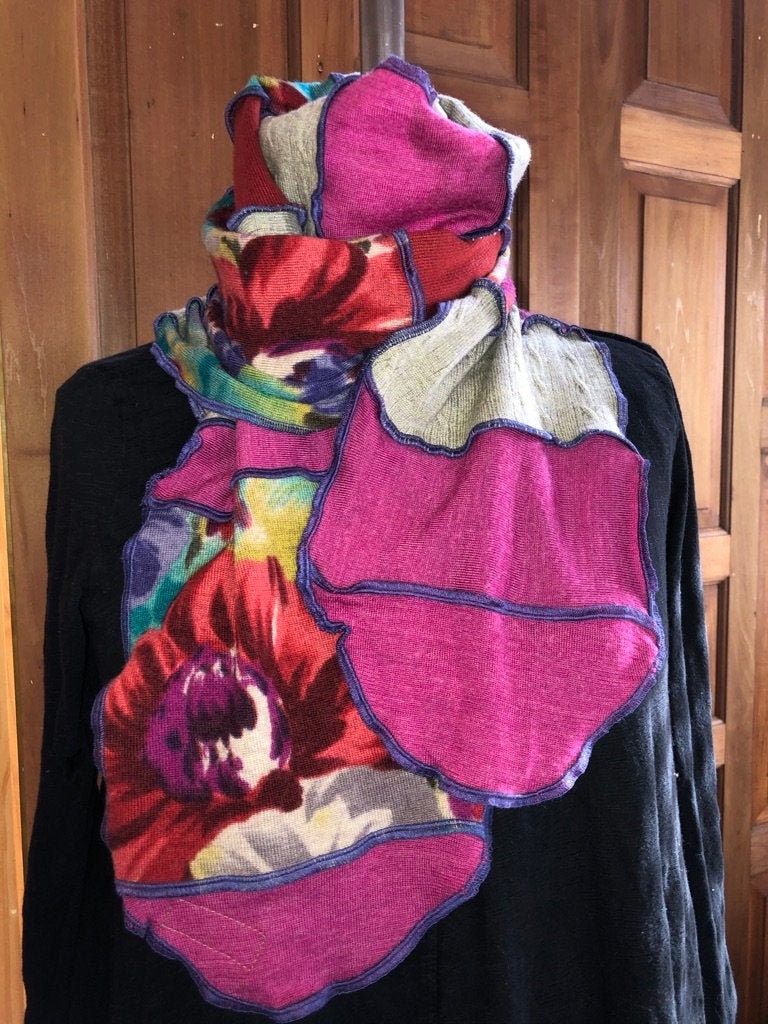 Upcycled Merino and Wool Long Patchwork Scarf - Etsy