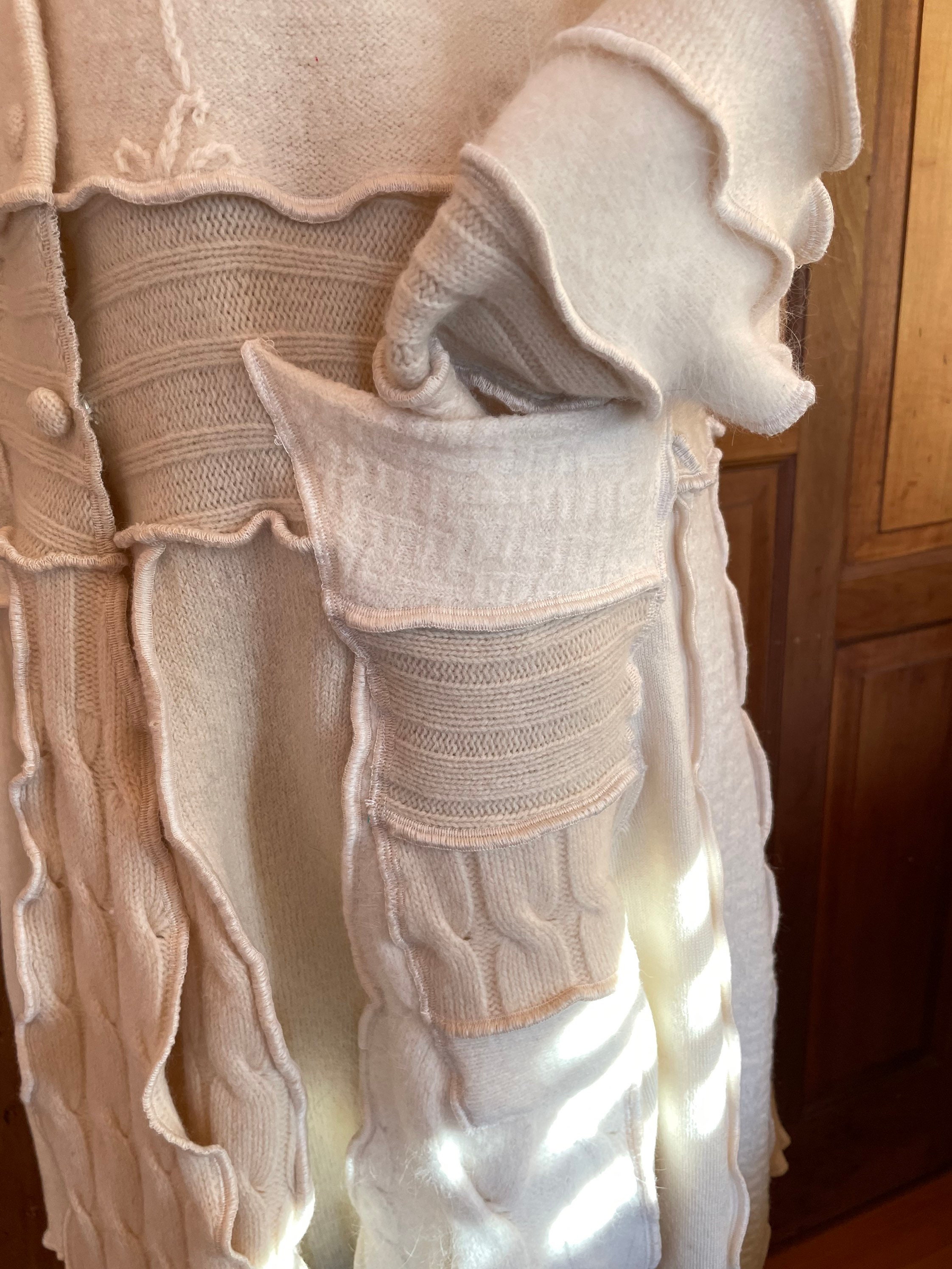 Winter White Repurposed Recycled Upcycled Wool Twirly Coat M/L. Katwise ...